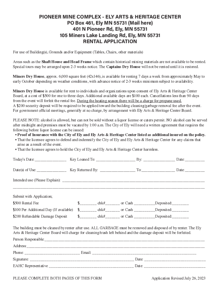 Fillable Online Pioneer Mine Site Museum - Ely Arts and Heritage Center Fax Email Print - pdfFiller