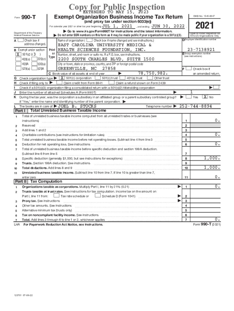 Fillable Online 06-30-2022990East Carolina University Medical & Health Sciences Foundation, I ...