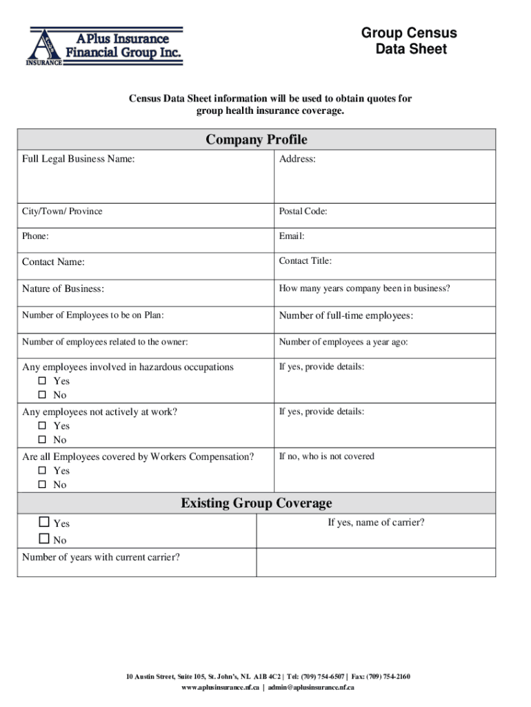 Fillable Online Why Census is Important for Quoting Group Health ...