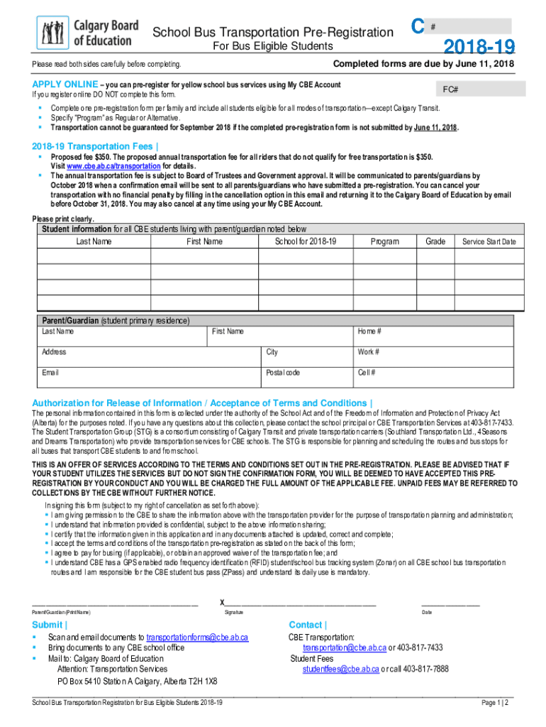 Fillable Online School Bus Transportation Pre-Registration for Bus ...