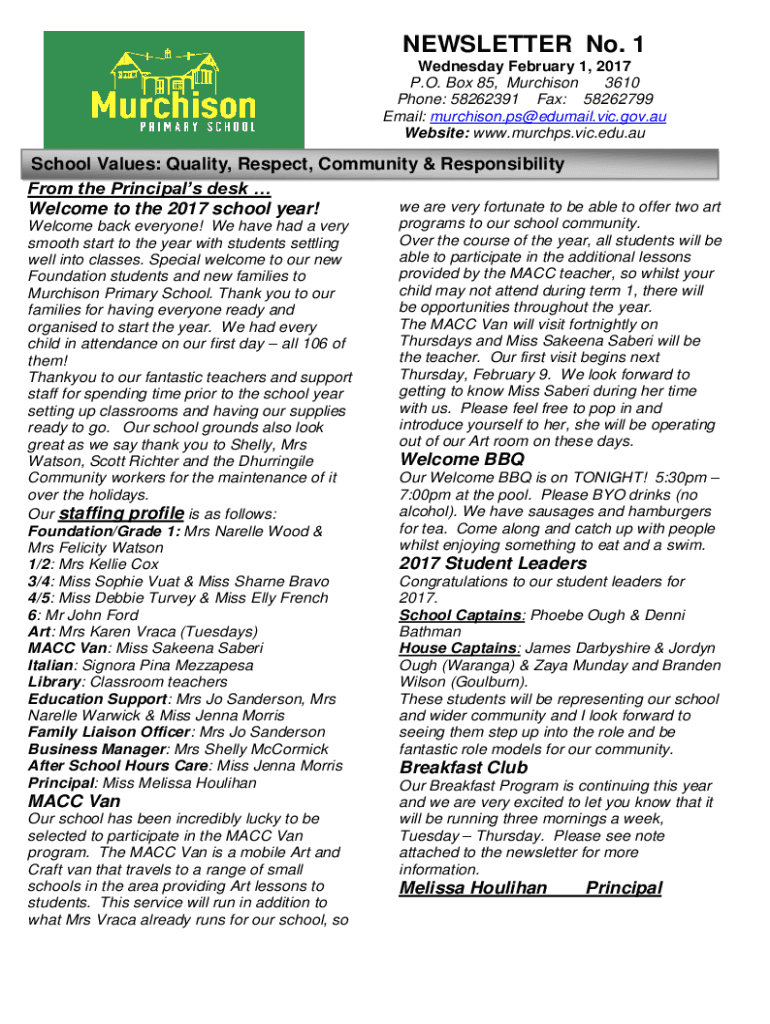 Fillable Online School Values: Quality, Respect, Community ...