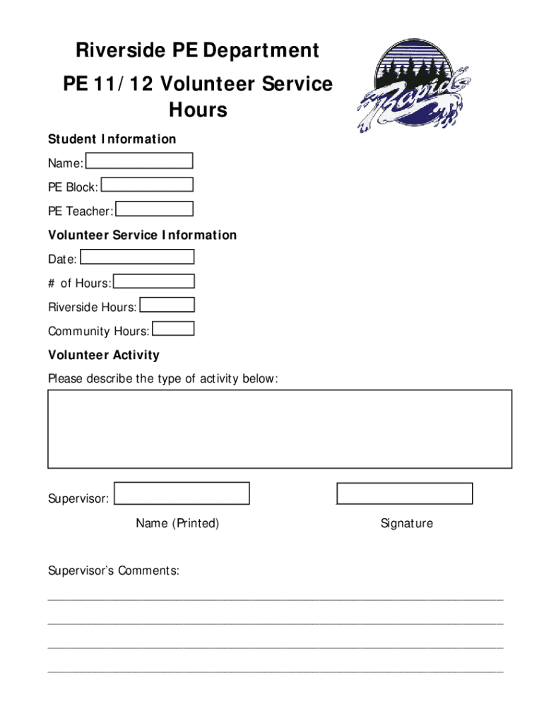 Fillable Online Riverside PE Department PE 11/12 Volunteer Service ...