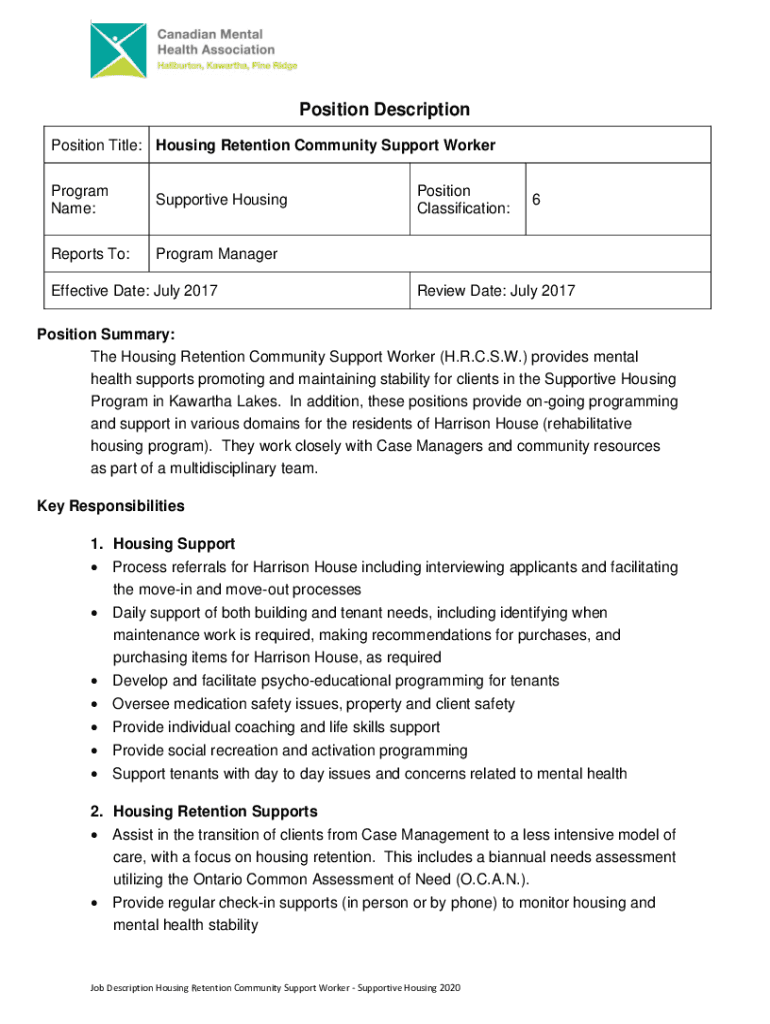 Fillable Online Housing Stabilization Case Manager, Housing Retention ...