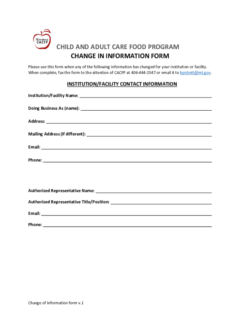 Fillable Online dphhs mt Change in Information Form Fax Email Print ...