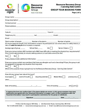 Fillable Online GROUP TOUR BOOKING FORM - Recycle Right Fax Email Print - pdfFiller