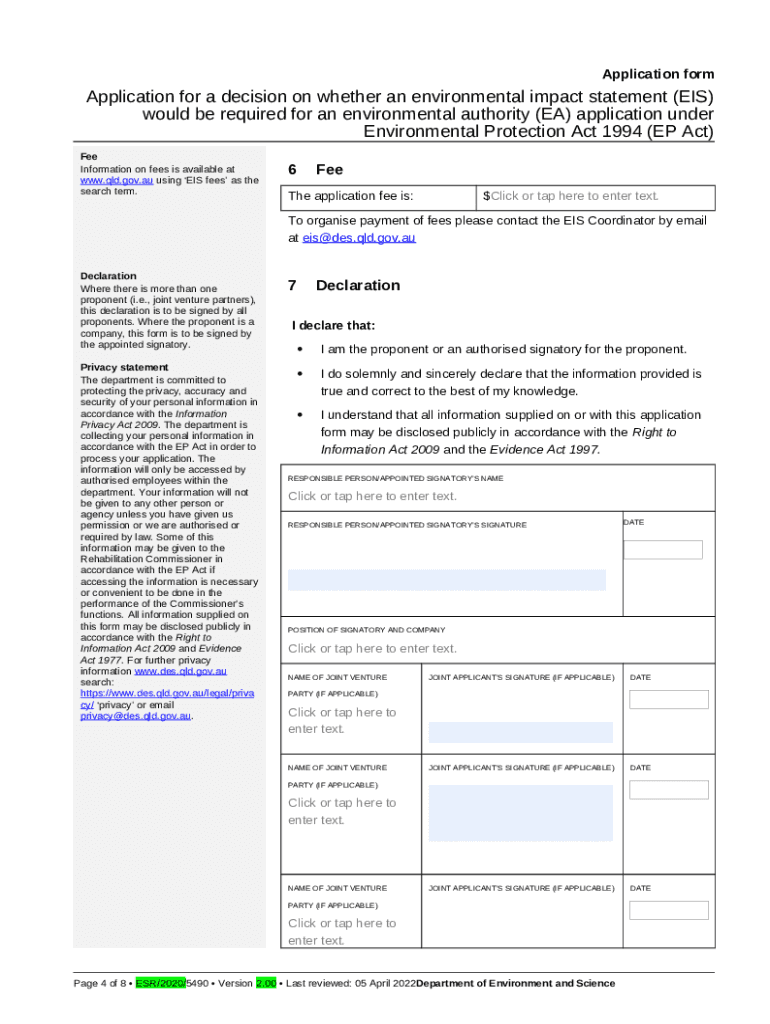 Application for a decision on whether an environmental impact statement (EIS) would be required ...