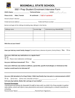 Fillable Online boondallss eq edu 2021 Prep Student Enrolment Interview ...