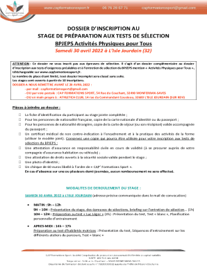 Remplissable En Ligne DOSSIER D'INSCRIPTION AU STAGE DE PRPARATION ... Faxer Email Imprimer ...