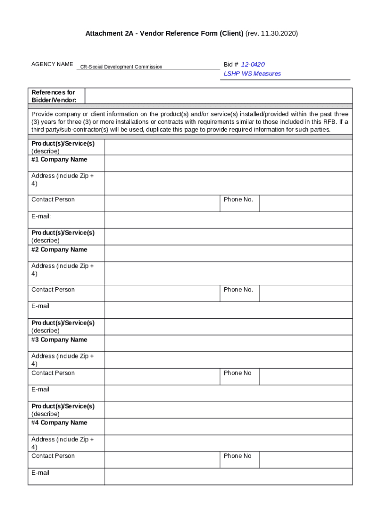 Attachment A Vendor Reference - Washtenaw County Doc Template | pdfFiller