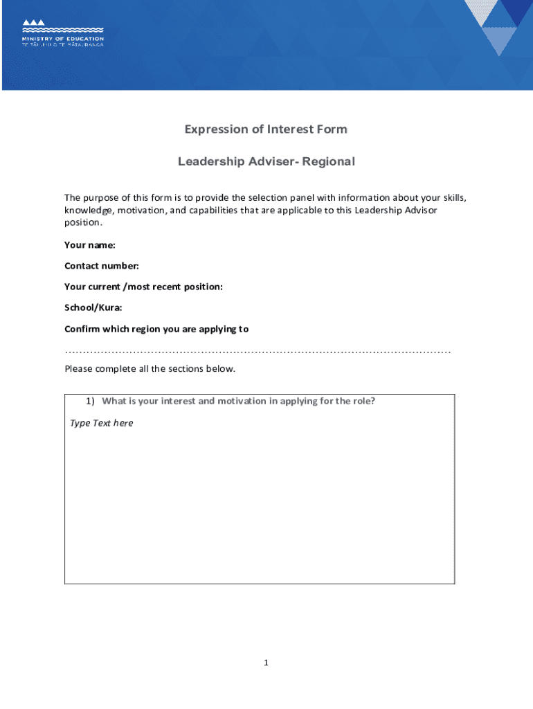 Fillable Online Expression of Interest Form - Ministry of Education Fax ...