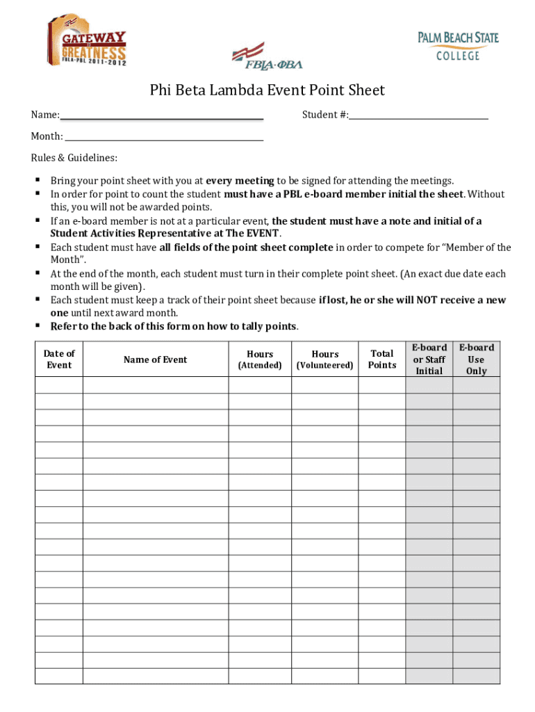 Fillable Online Phi Beta Lambda Event Point Sheet Fax Email Print ...