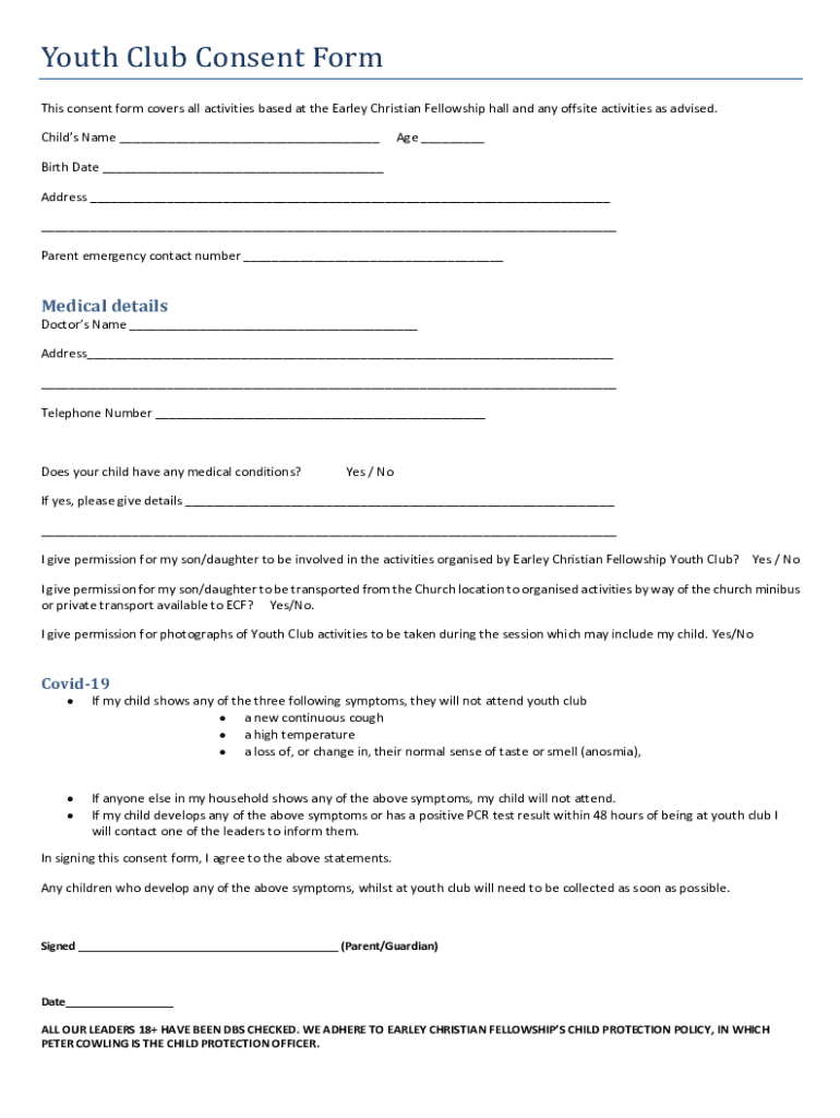 Fillable Online Youth-Club-GENERAL-Consent-Form.docx Fax Email Print ...