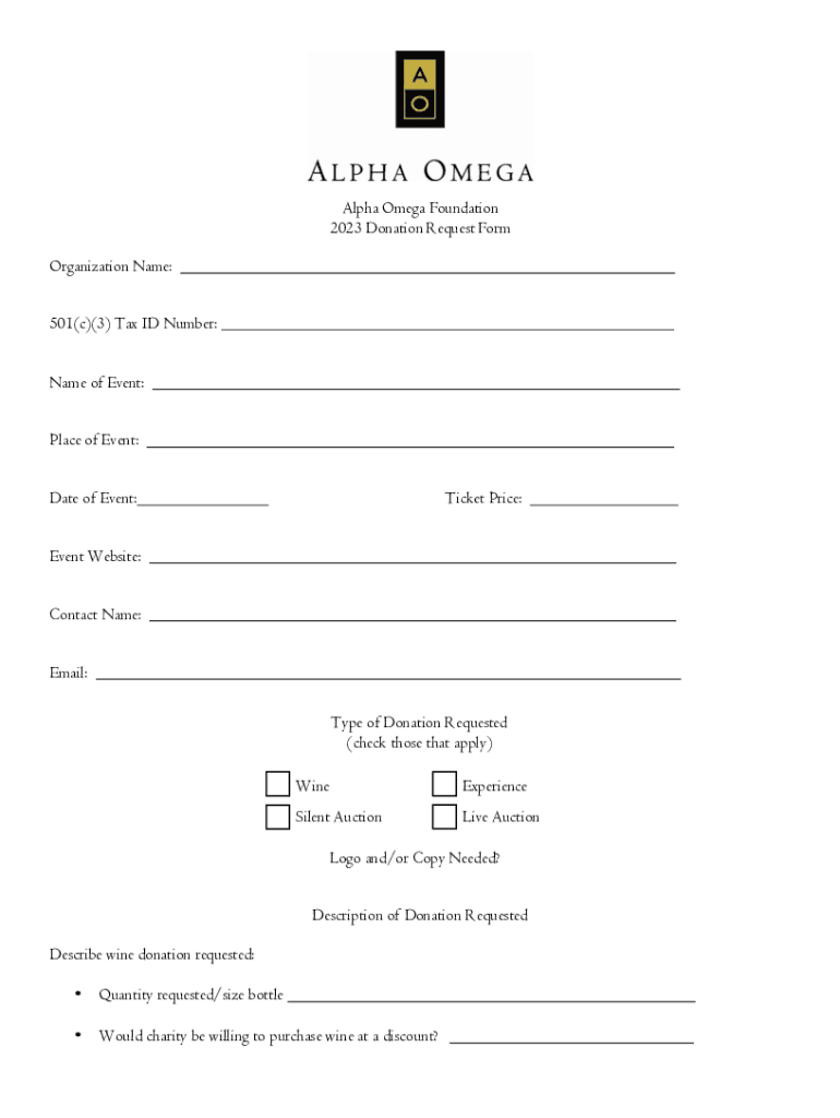 Fillable Online Alpha Omega Foundation 2023 Donation Request Form Fax ...