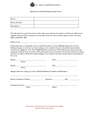 Fillable Online Special Event and Field Trip Permission Form Fax Email ...