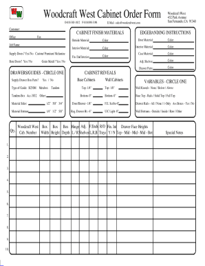 Fillable Online Woodcraft West Cabinet Order Form 432 Park Avenue Fax ...