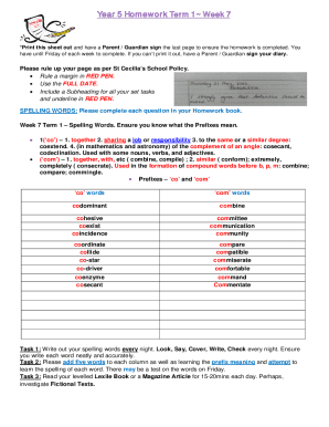 Fillable Online Year 5 Homework Term 1 Week 7 Fax Email Print - pdfFiller