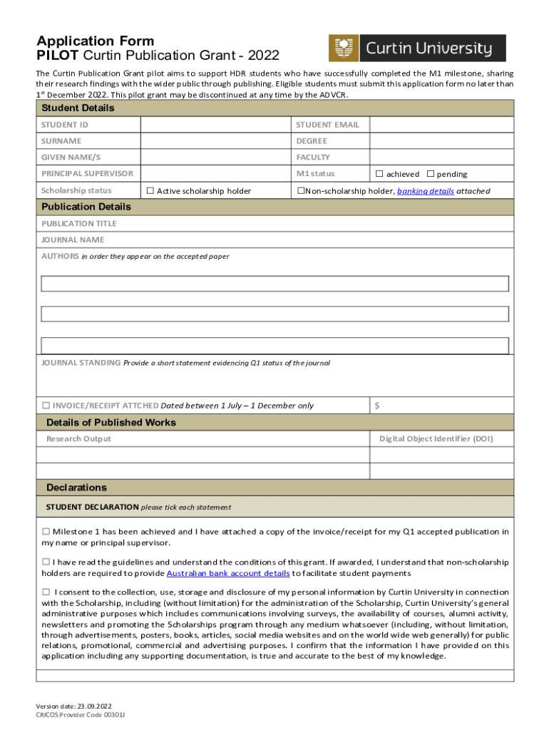 Fillable Online scholarships curtin edu Application Form PILOT Curtin ...
