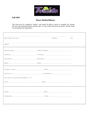 Fillable Online Player Medical History Fax Email Print - pdfFiller