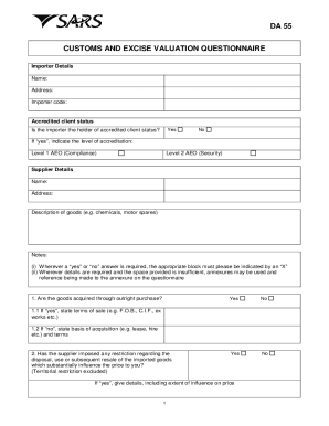 Fillable Online South Africa: New rules for SARS Customs and Excise ...