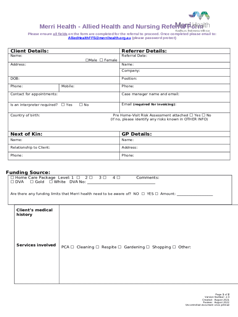 Community & Allied Health Services Referral Doc Template | pdfFiller