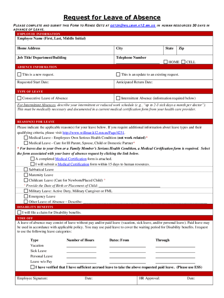 Fillable Online How to Ask for a Leave of Absence From Work (With ...