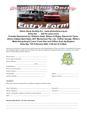 Fillable Online allorashow org Demolition Derby Entry Form 2023.pub Fax ...