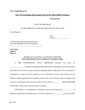 Fillable Online GAL Sample Report #3 Note: If Ward Objects, Please ...