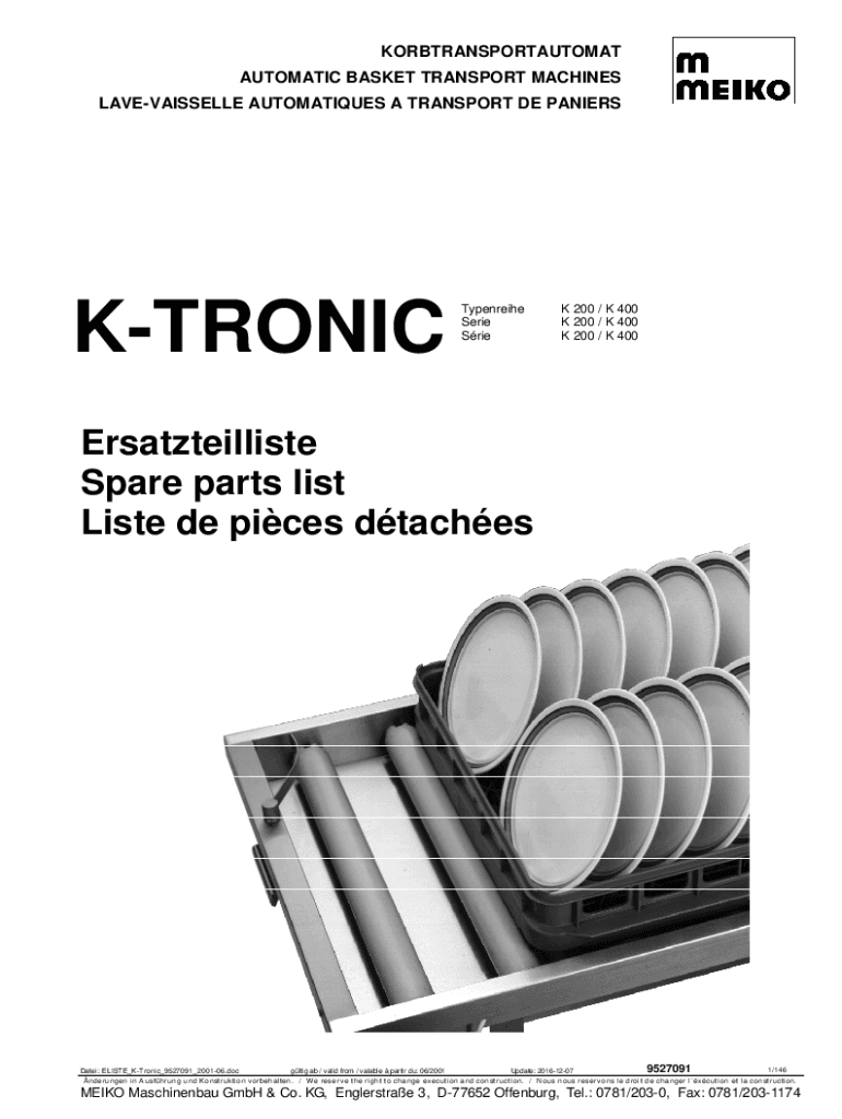 Remplissable En Ligne MEIKO K200: spare parts, technical drawing ...