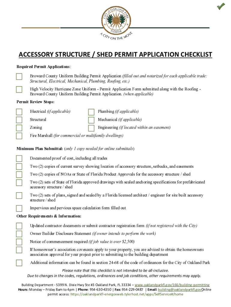 Fillable Online accessory structure / shed permit application checklist ...
