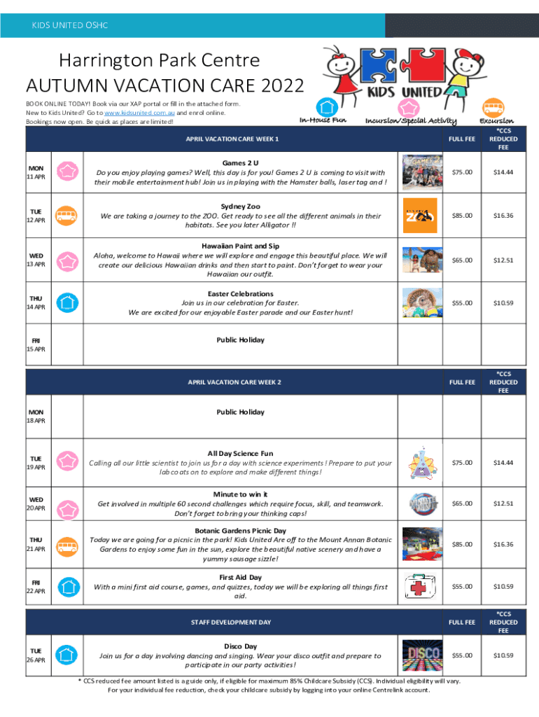 Fillable Online Kids United OSHC - Harrington Park 2567 Fax Email Print ...