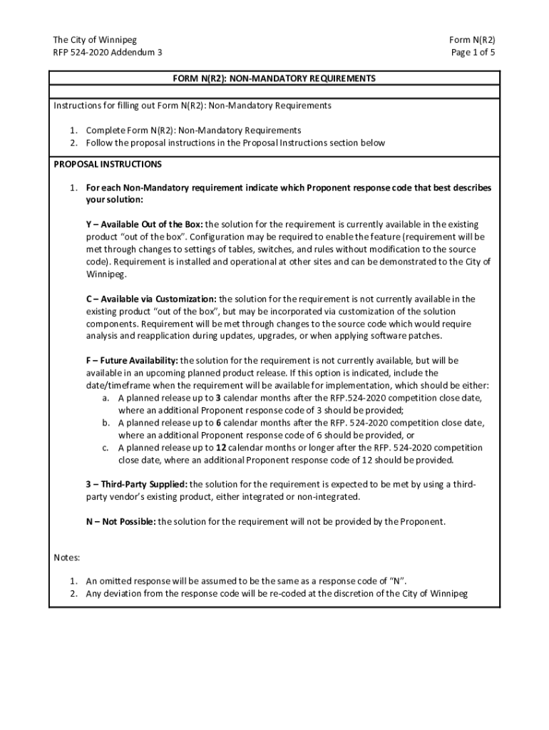 Fillable Online The City of Winnipeg RFP 524-2020 Addendum 3 Form N(R2 ...