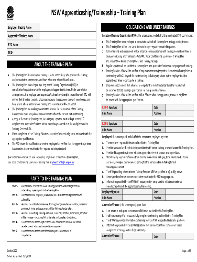 Fillable Online NSW Apprenticeship/TraineeshipTraining Plan Proposal ...