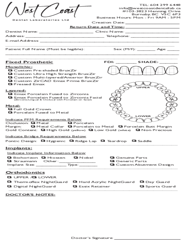 Fillable Online Implants: Orthodontics Fixed Prosthetic Fax Email Print ...