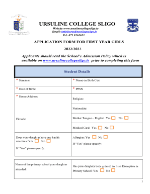 Fillable Online application form for first year girls Fax Email Print ...