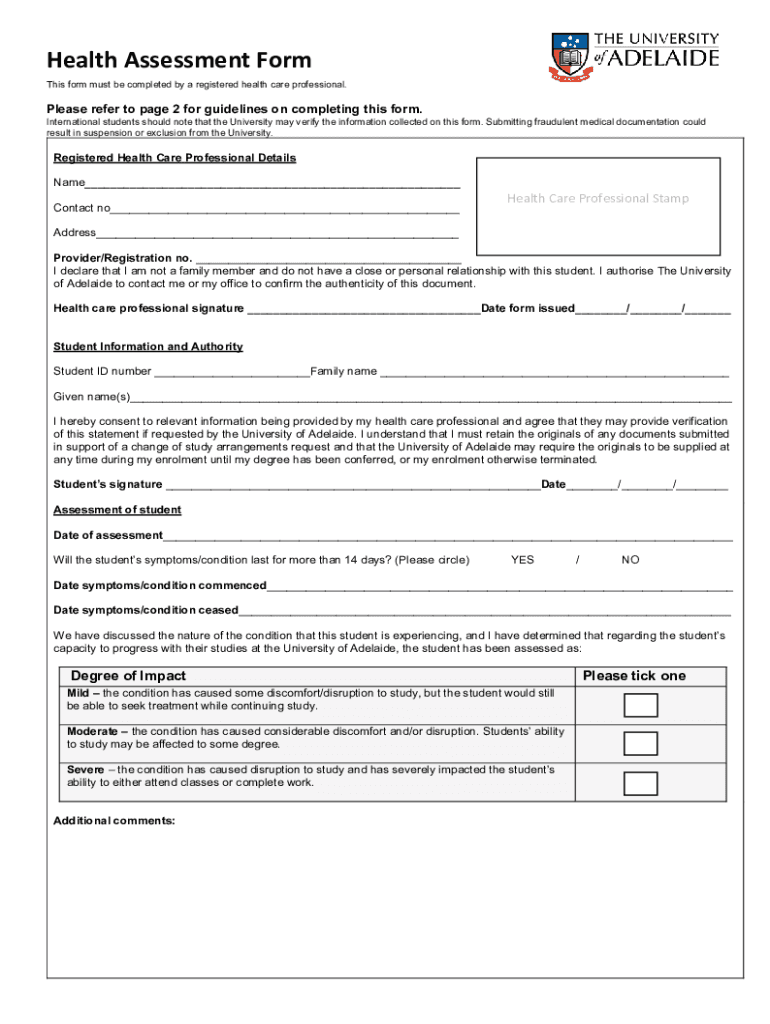 Fillable Online Health Assessment Form. Health Assessment Form Fax ...