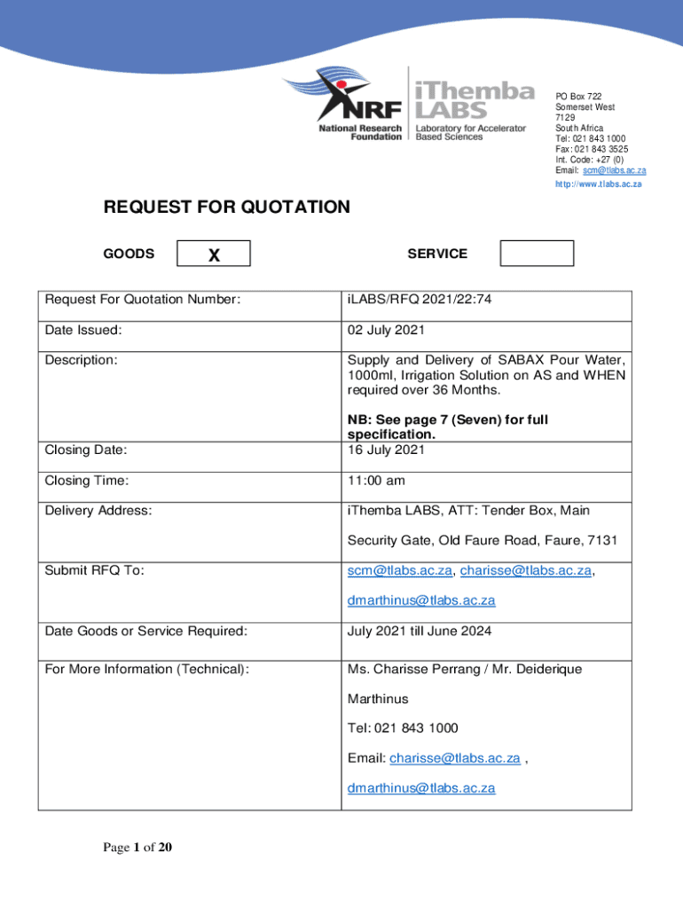 Fillable Online RFQ - SABAX Pour Water, 1000ml, Irrigation Solution.pdf Fax Email Print - pdfFiller