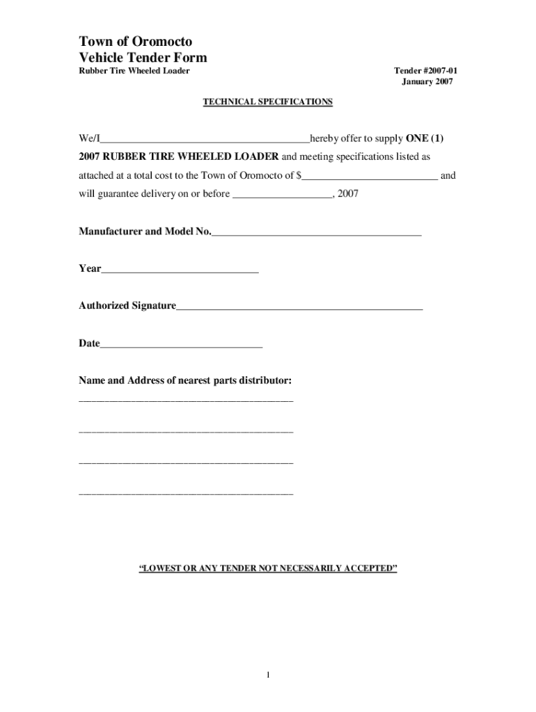 Fillable Online Town of Oromocto Vehicle Tender Form Fax Email Print ...
