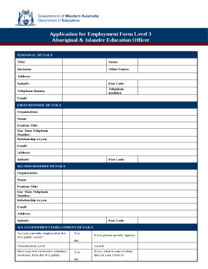 Fillable Online Application for Employment Form Level 3 Aboriginal ...