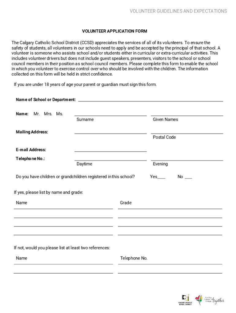 Fillable Online Volunteer Application Form - St. Benedict School Fax ...