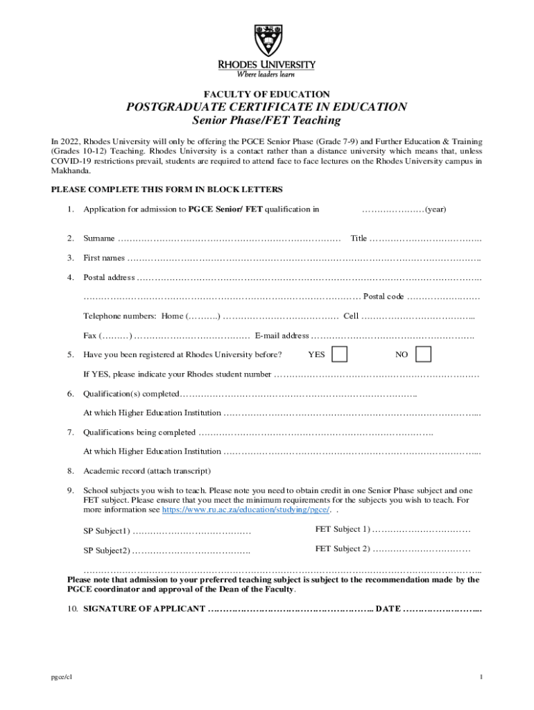 Fillable Online POSTGRADUATE CERTIFICATE IN EDUCATION Senior Fax fillable-online-postgraduate-certificate-in-education-senior-fax