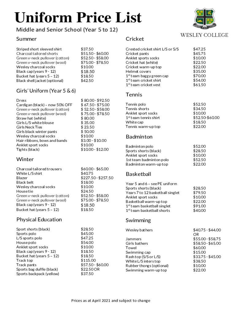 Fillable Online Prescott College Southern Uniform Policy & Price List ...