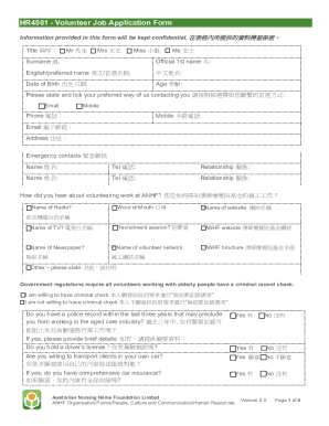Fillable Online HR4501 - Volunteer Job Application Form Fax Email Print ...