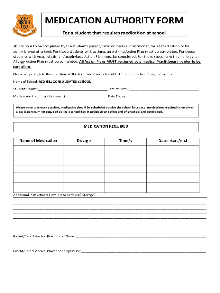 Fillable Online Medication at SchoolFresno Unified Health Services Fax ...