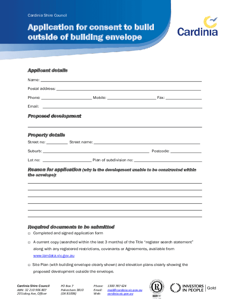 Fillable Online Application for consent to build outside of building ...