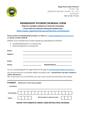 Fillable Online MEMBERSHIP PAYMENT/RENEWAL FORM Fax Email Print - pdfFiller
