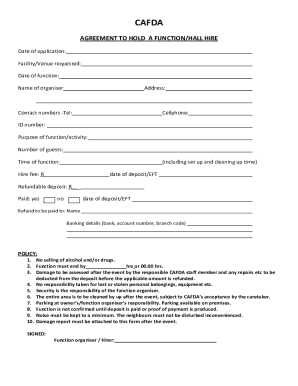 Fillable Online Hall Hire form - CAFDA Fax Email Print - pdfFiller