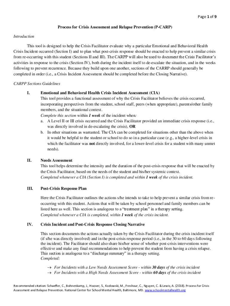 Fillable Online Page 1 of 9 Process for Crisis Assessment and Relapse ...