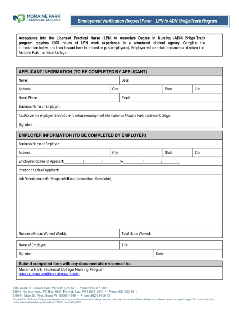 Fillable Online libs morainepark LPN-to-ADN-Bridge-Track-employment ...
