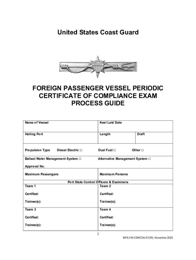 Fillable Online Foreign Passenger Vessel (FPV) Certificate of ...
