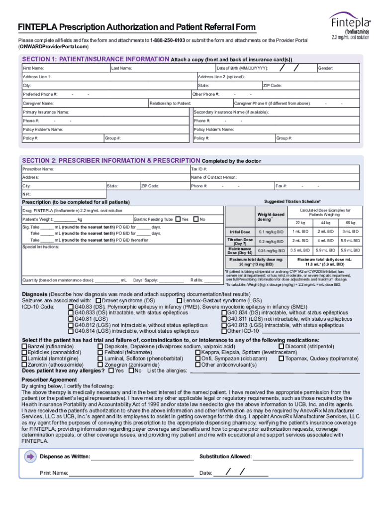 Fillable Online Fillable Online FINTEPLA Prescription Authorization and ... Fax Email Print ...